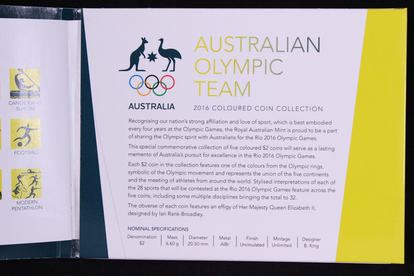 2016 Australia $2 Coloured Coin Collection - Australian Olympic Team ...