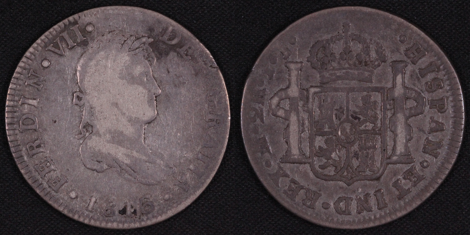 Mexico Spanish Colony 1816-JJ 2 Reales KM# 93 World Silver Coin ...