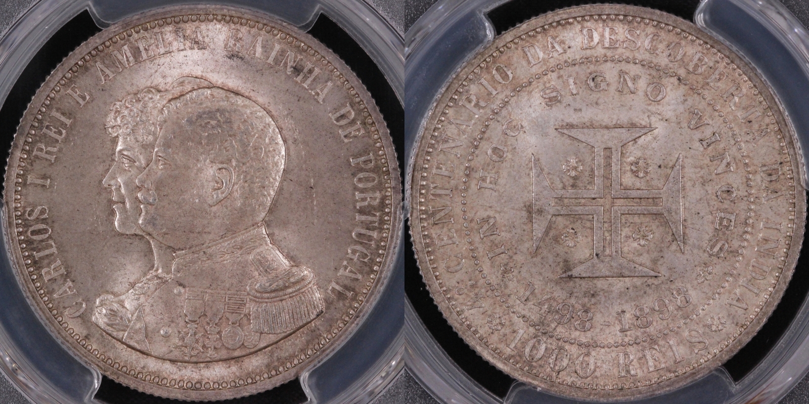 PCGS Graded MS64 - Portugal 1898 1000 Reis Discovery of India Uncirculated Coin - Imperial ...