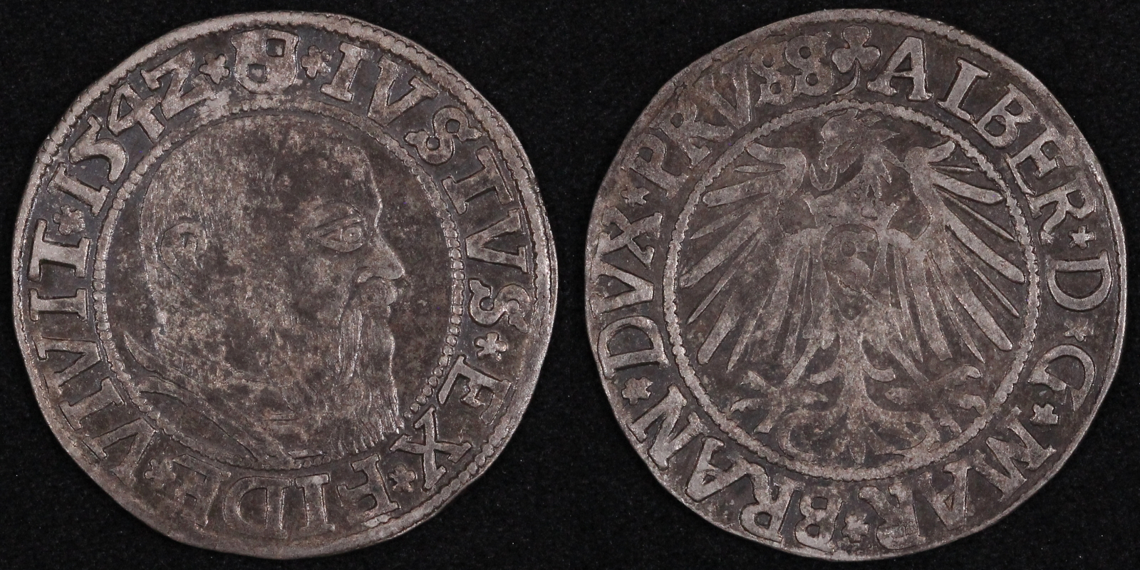 German States-Prussia 1542 1 Groschen MB# 3 Albrecht World Silver Coin ...