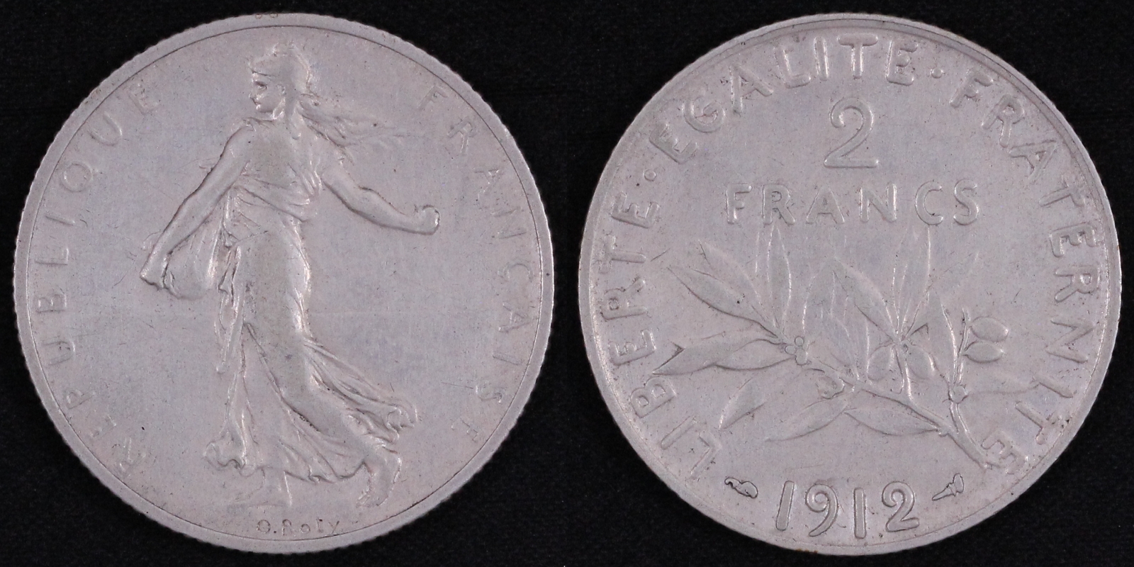 France 1912 2 Francs KM# 845.1 World Silver Coin - Key Date - Imperial ...