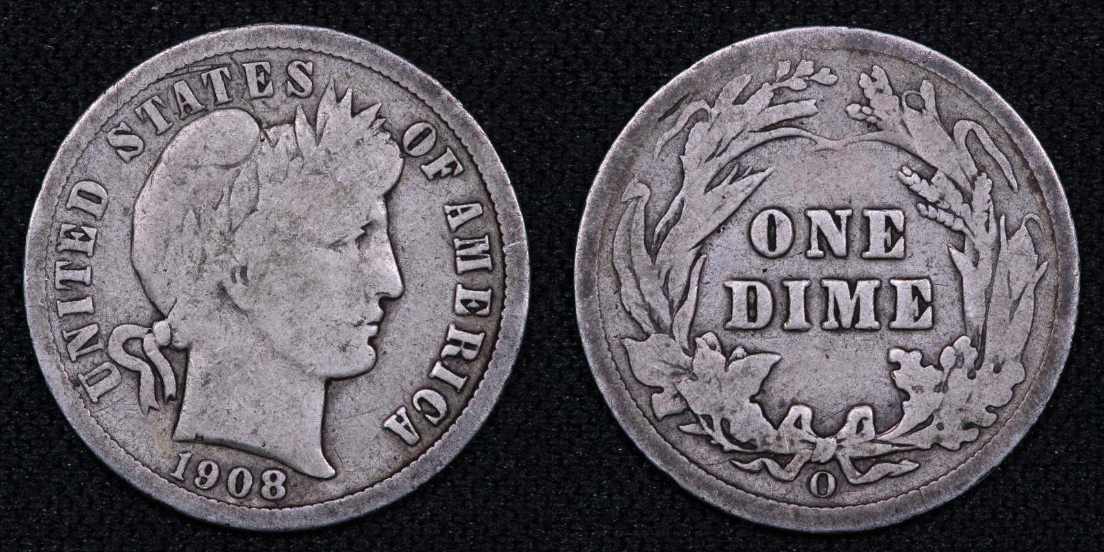 United States USA 1908-O Barber Dime 10C World Silver Coin - Better ...