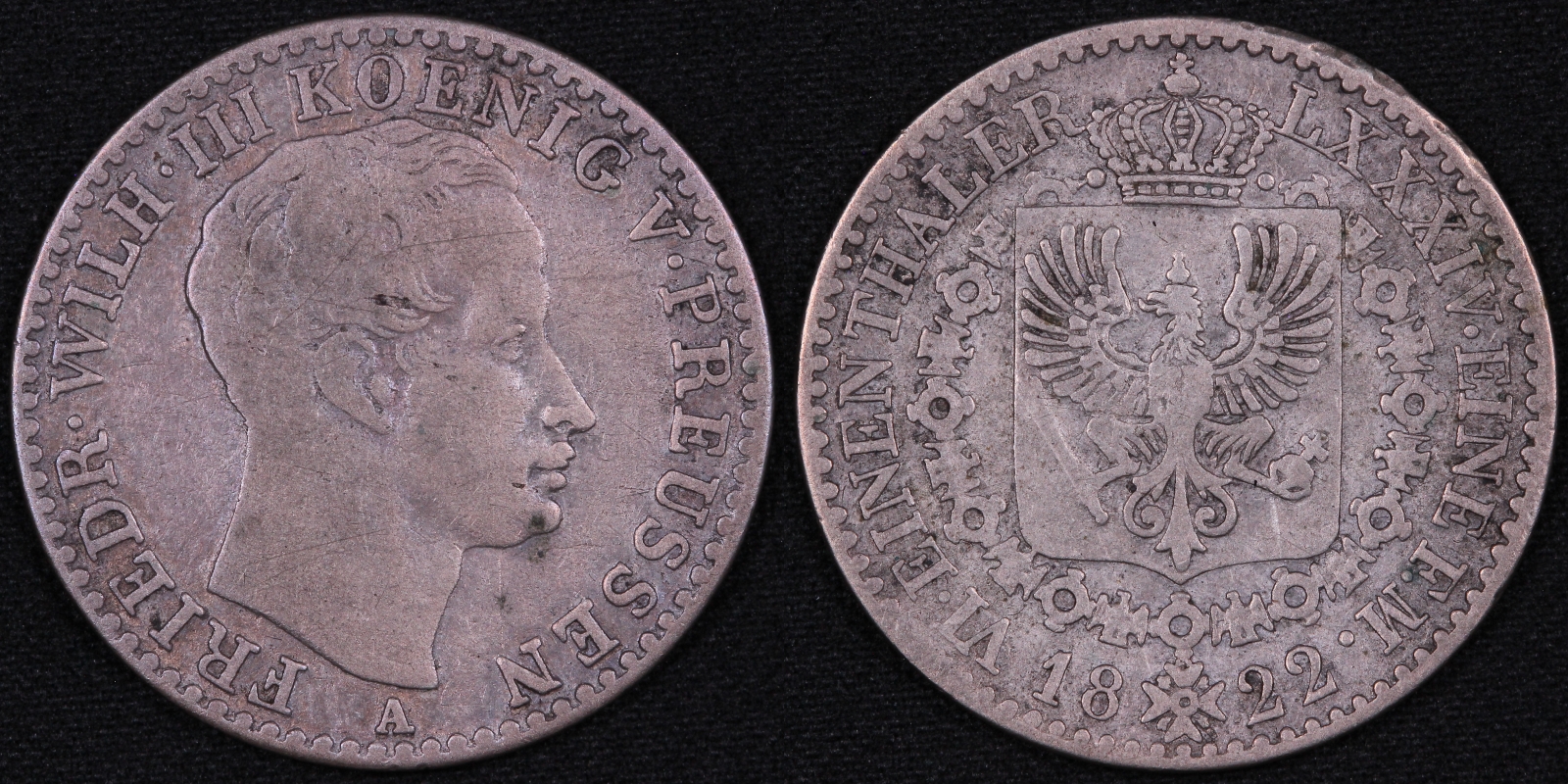 German States Prussia 1822-A 1/6 Thaler KM# 411 World Silver Coin ...