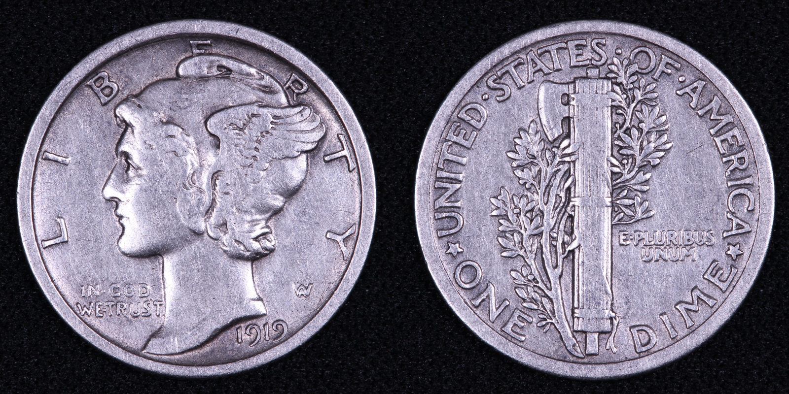 United States USA 1919 Mercury Dime 10C World Silver Coin - Imperial ...