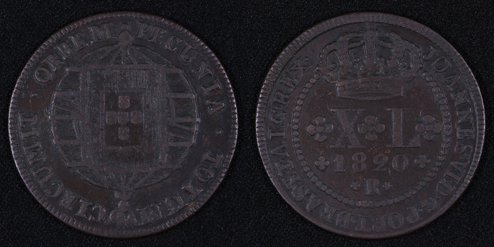 Brazil 1820-R 40 Reis KM# 319.1 World Copper Coin - Imperial Numismatics