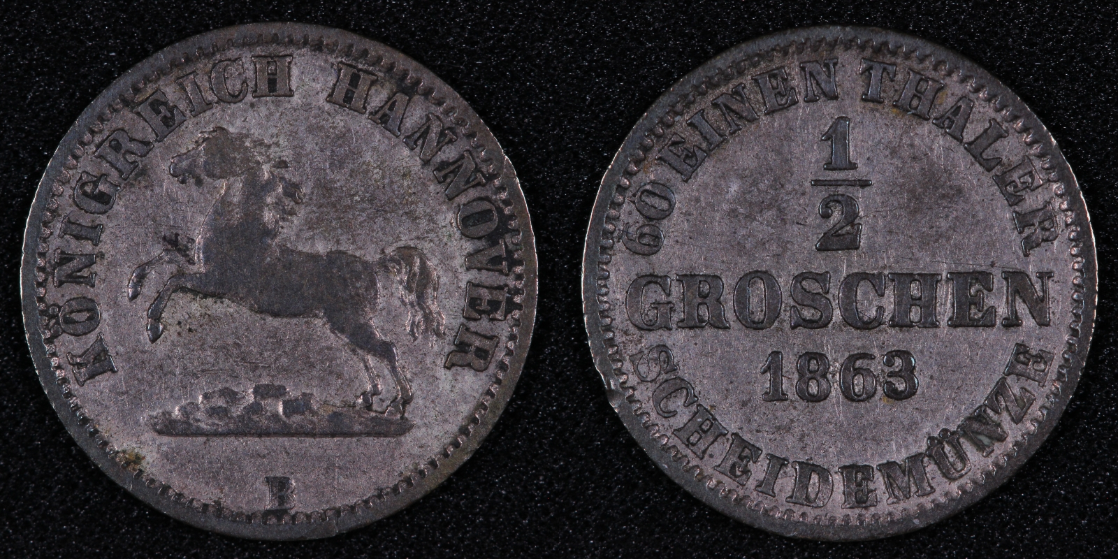 German States Hannover 1863-B 1/2 Groschen KM# 235 Georg V World Silver ...