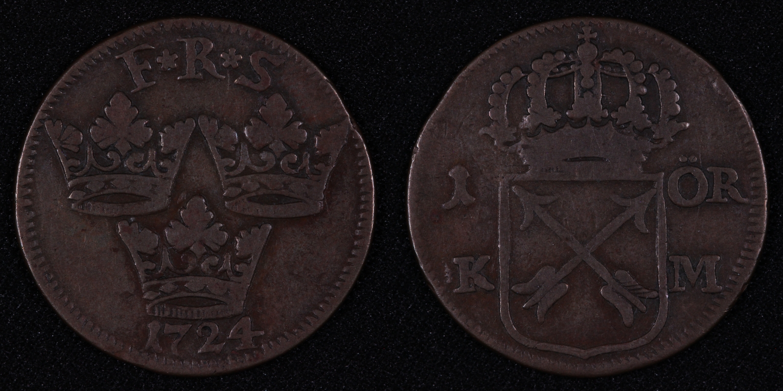 Sweden 1724 1 Öre KM# 383 Frederick I World Copper Coin - Imperial ...
