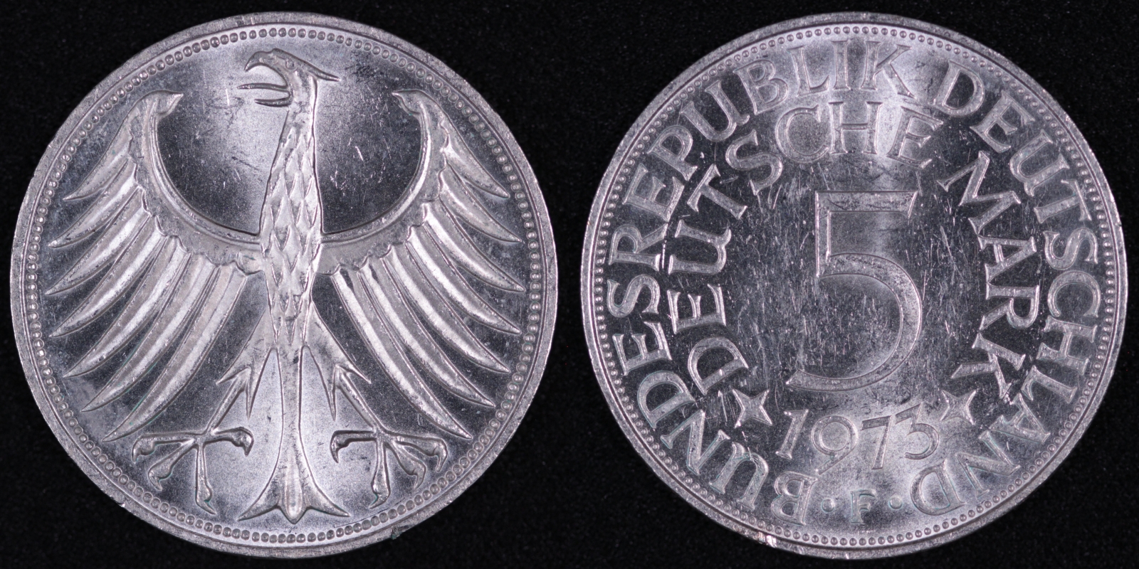 Germany-Federal Republic 1973-F 5 Mark KM#112.1 Stuttgart Mint World ...