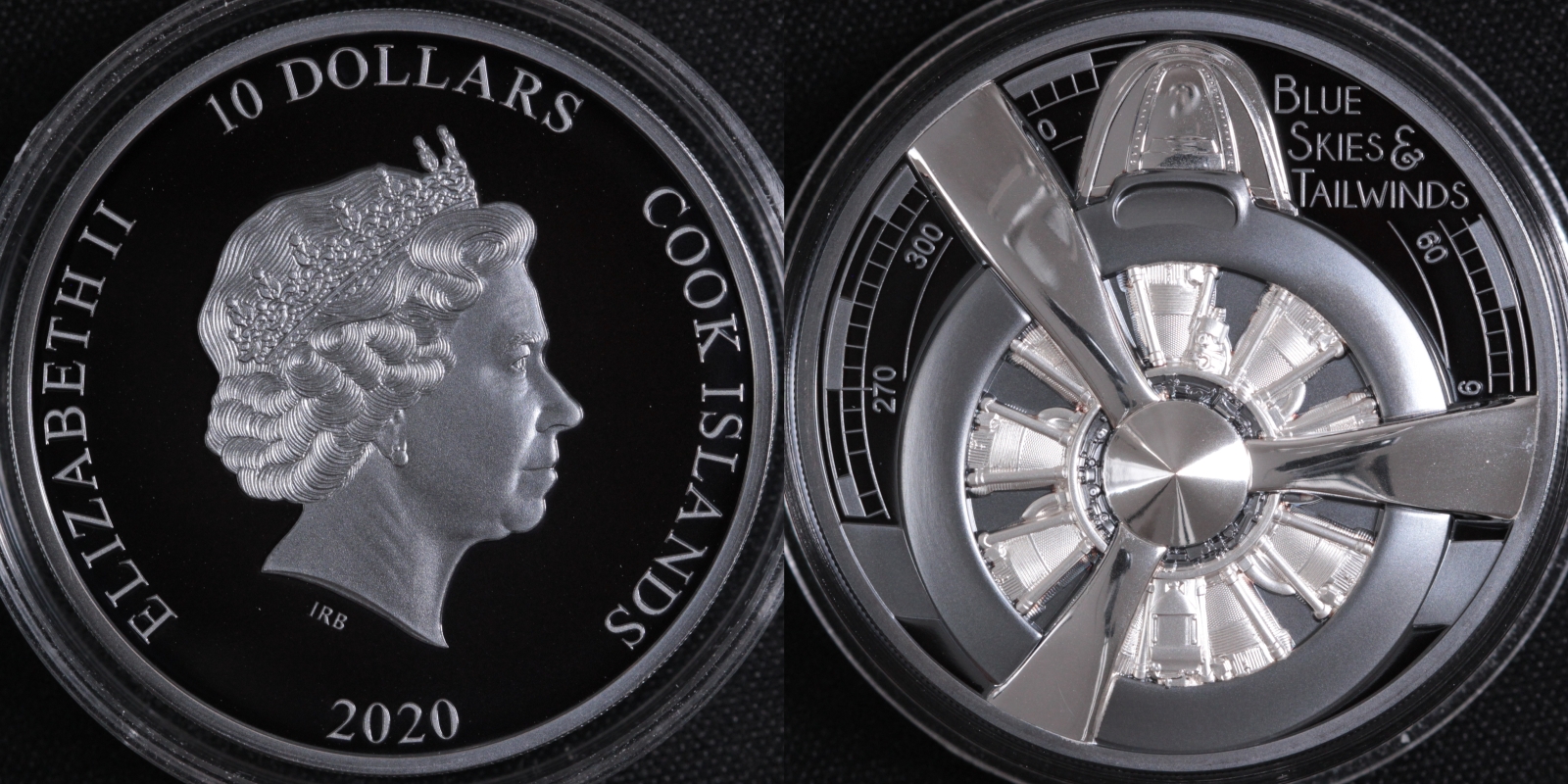 Cook Islands 2020 $10 Airplane Propeller High Relief 2oz Silver Black ...