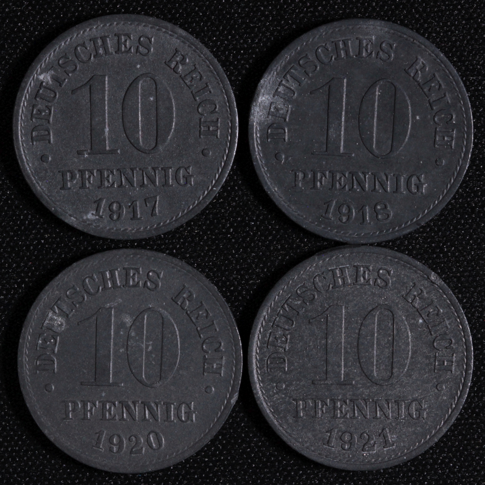 Lot of 4 Germany 1917 1918 1920 1921 10 Pfennig KM#26 No Mint Mark Zinc ...