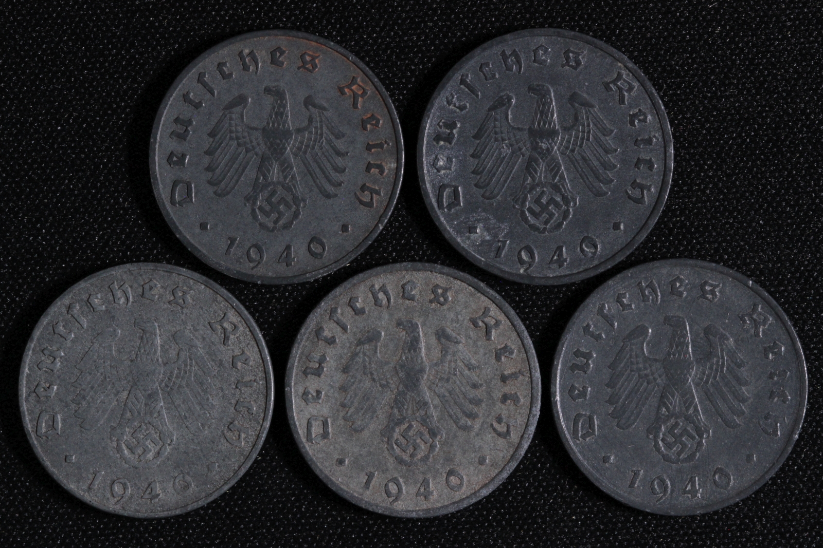 Lot of 5 Germany Third Reich 1940 A B D G J 10 Reichspfennig KM#101 ...