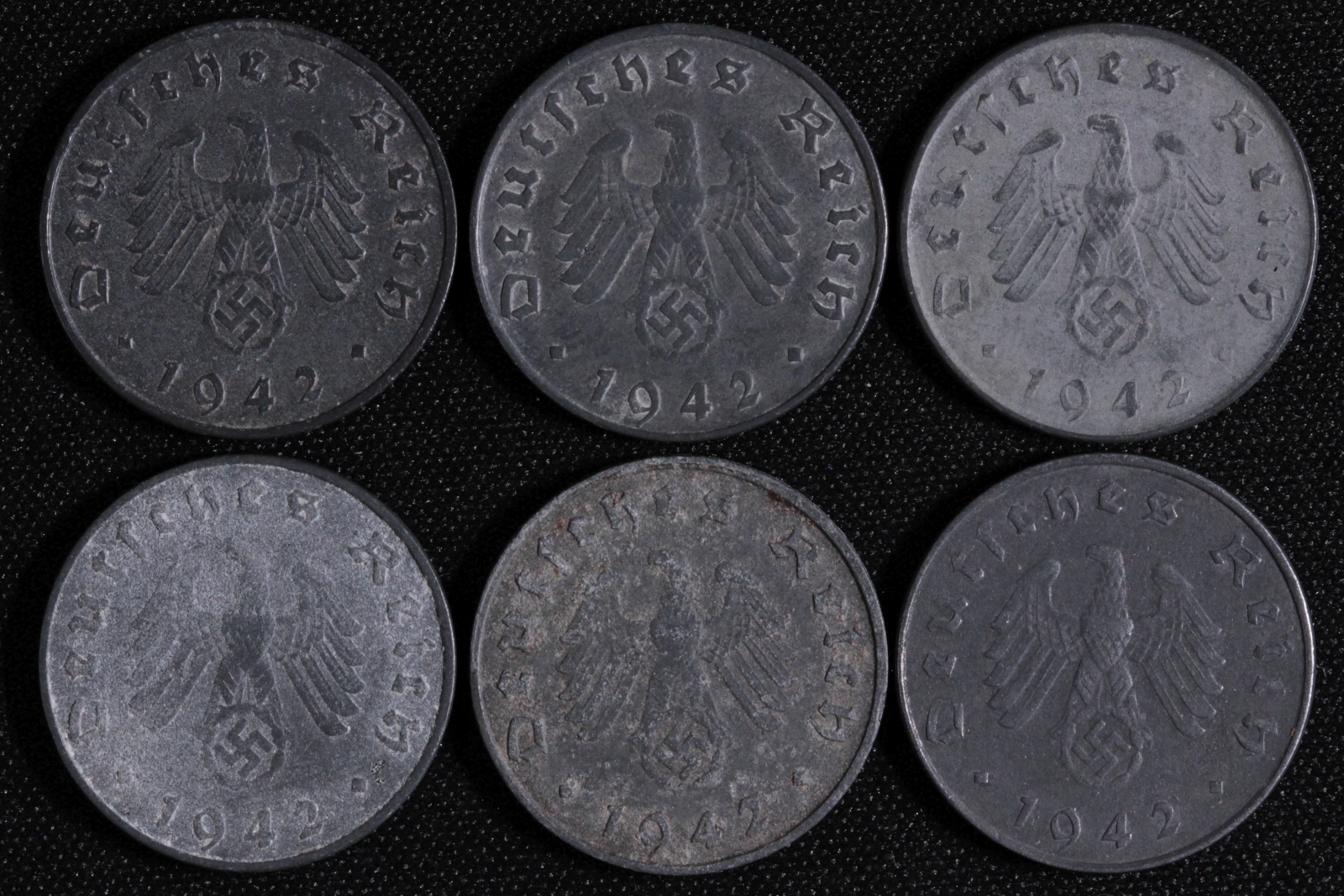 Lot of 6 Germany Third Reich 1942 A B D E G J 10 Reichspfennig KM#101 ...