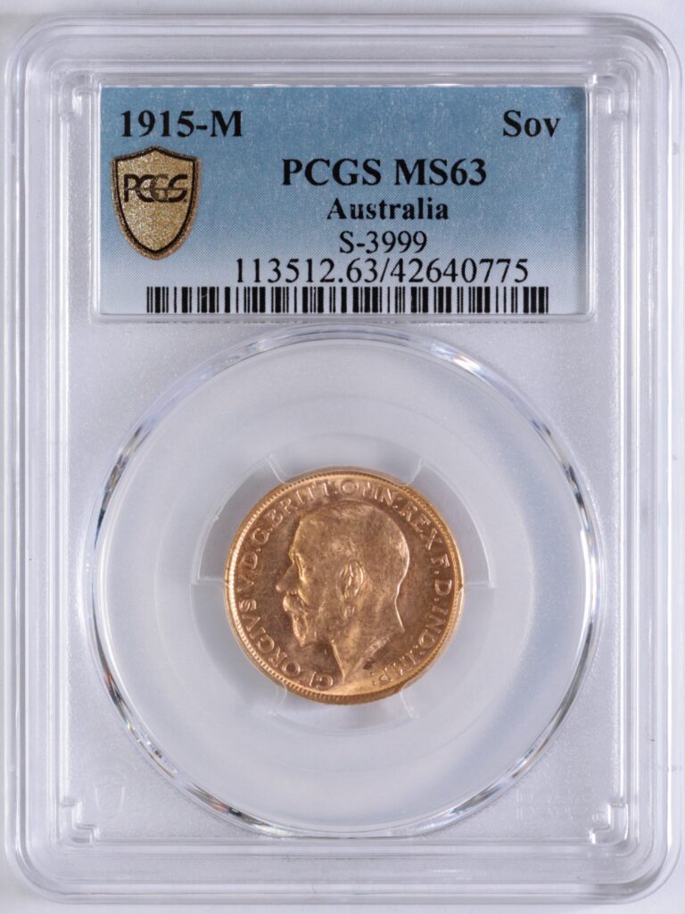 PCGS Graded MS63 Australia 1915-M Melbourne Sovereign Uncirculated Gold Coin - Imperial Numismatics