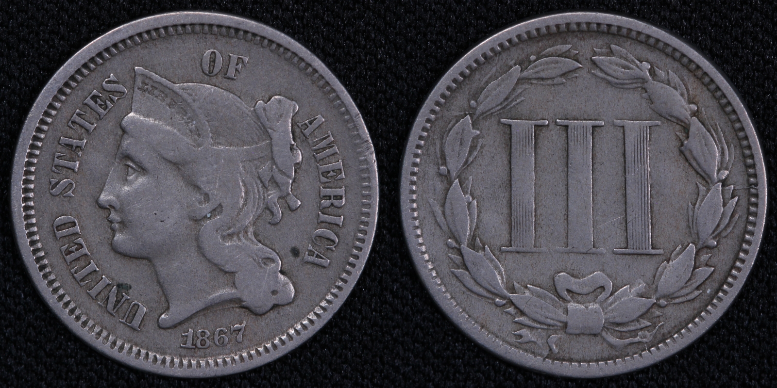 United States USA 1867 Three Cent 3CN Nickel Coin - Imperial Numismatics