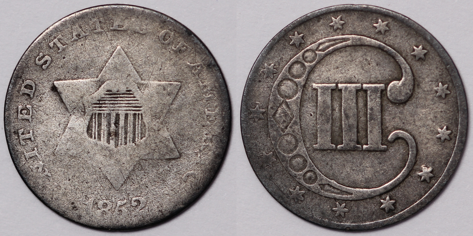 United States USA 1852 Three Cent (Trime) 3CS Silver Coin - Imperial ...