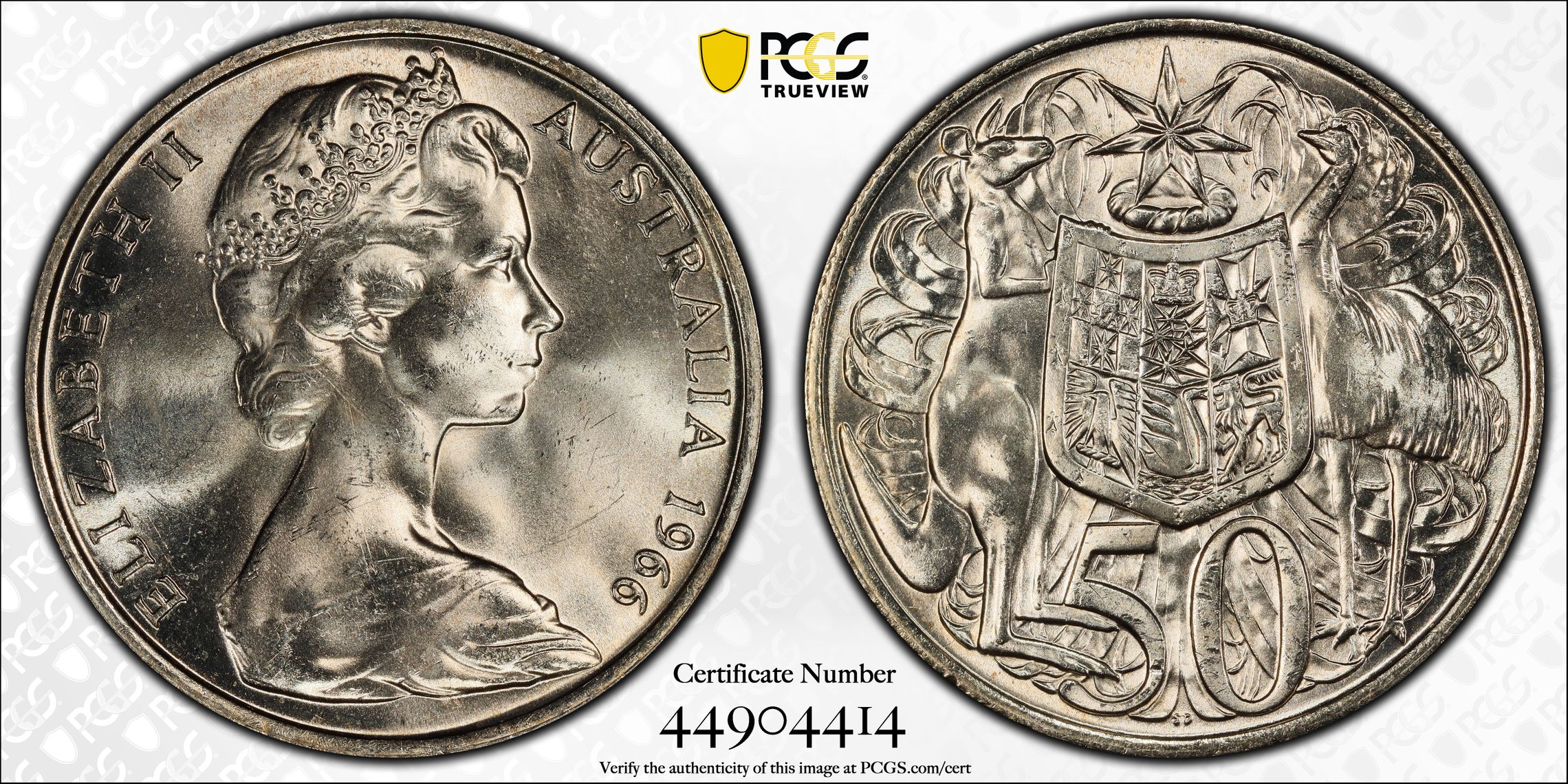 PCGS Graded MS64 - Australia 1966 Round Fifty Cents 50C Silver ...