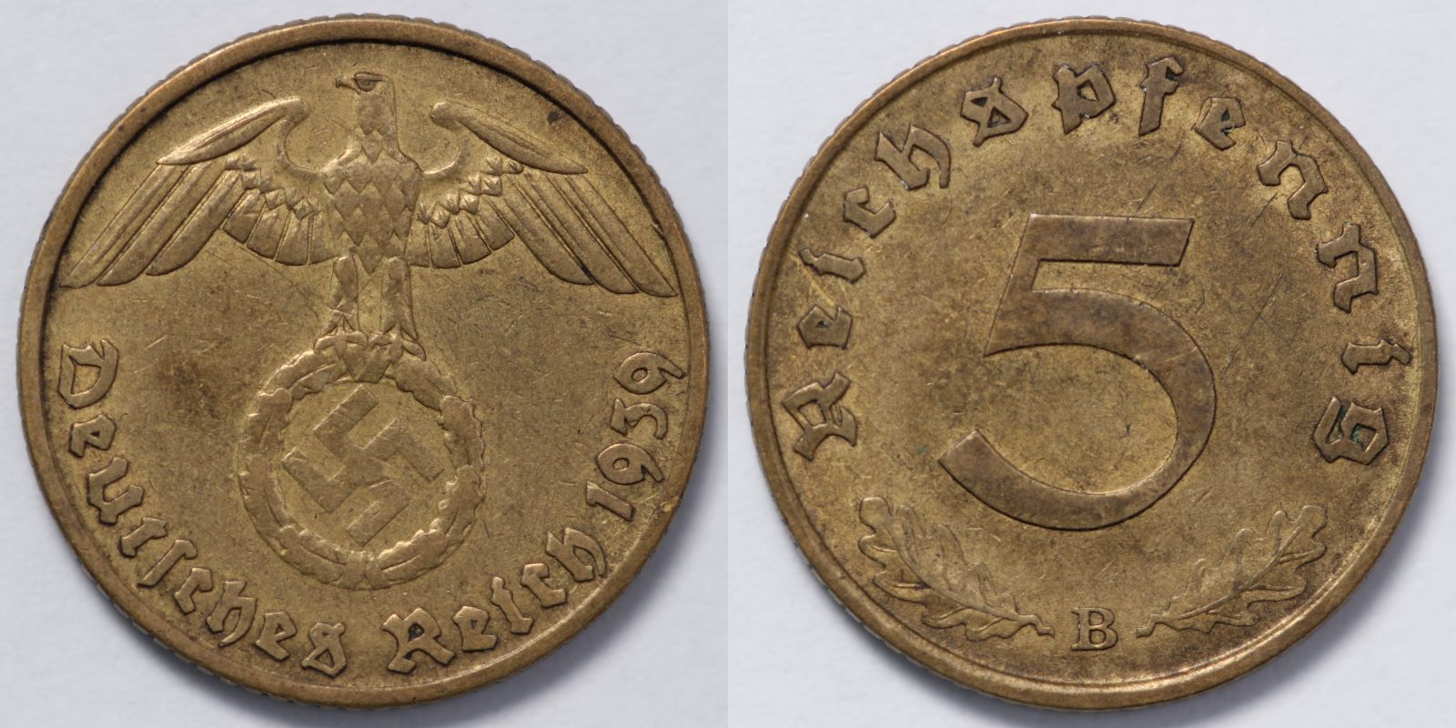 Lot of 4 Coins Germany-Third Reich 5 Reichspfennig KM-91 1939A 1939B ...