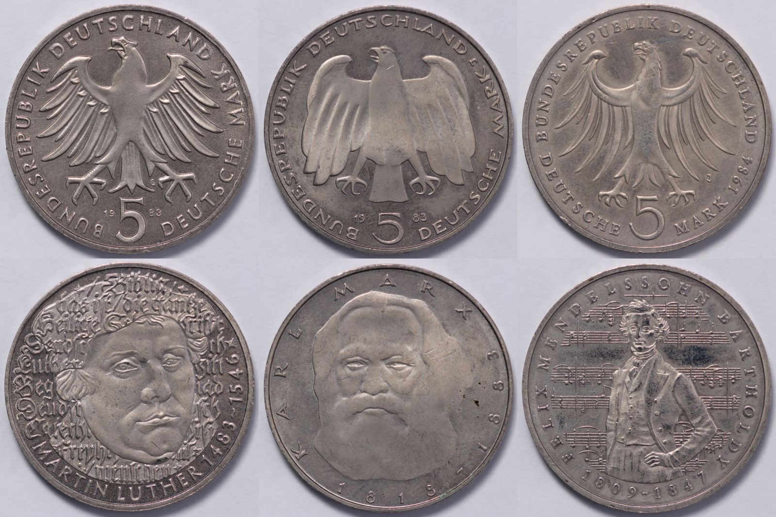 Lot of 3 Germany Federal Republic Commemorative 5 Mark Coins 1983G ...
