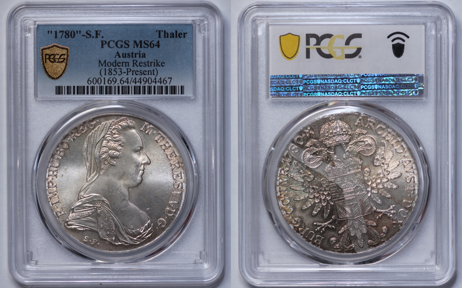 PCGS Graded MS64 - Austria "1780"-S.F. Thaler Modern Restrike Unc Silver Coin - Imperial Numismatics