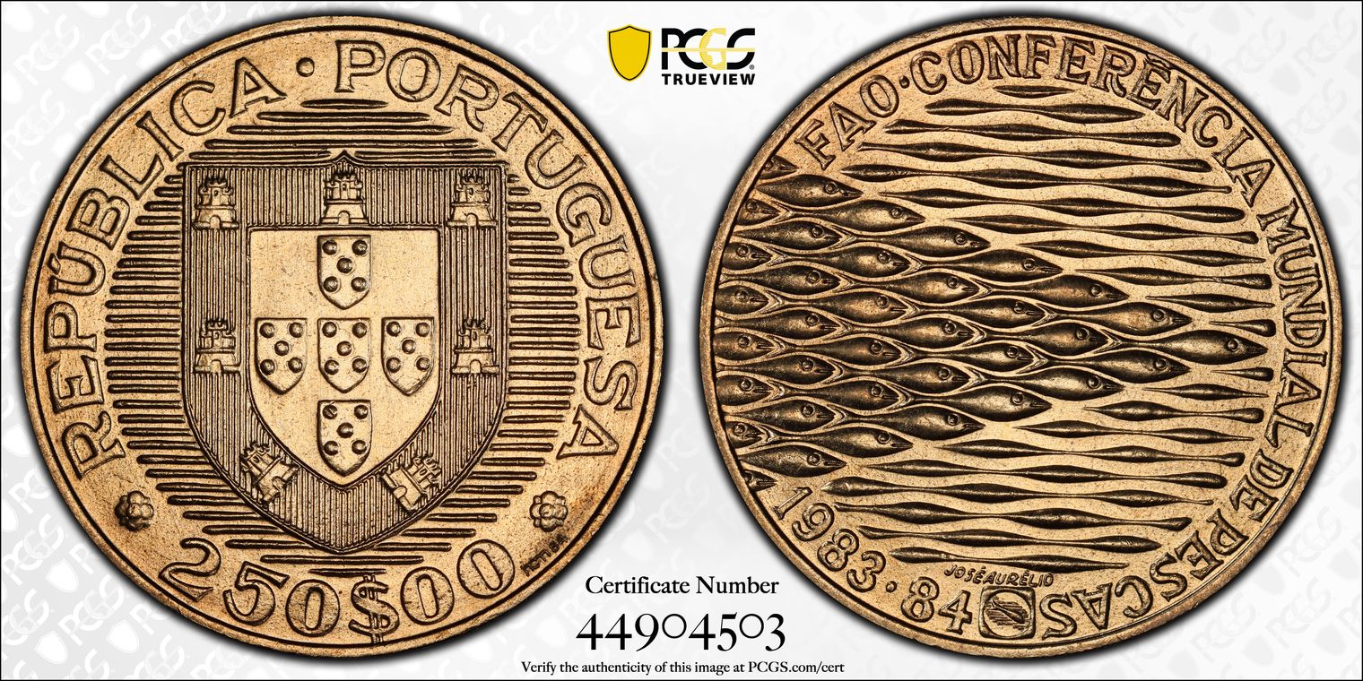 PCGS Graded MS68 Portugal 1984 250 Escudos F.A.O. Uncirculated Coin Equal Finest - Imperial ...
