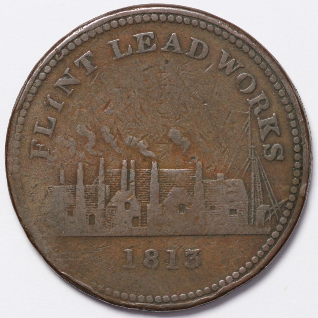 UK 1813 Welsh Flintshire Flint Lead Works One Penny Copper Token - Imperial Numismatics
