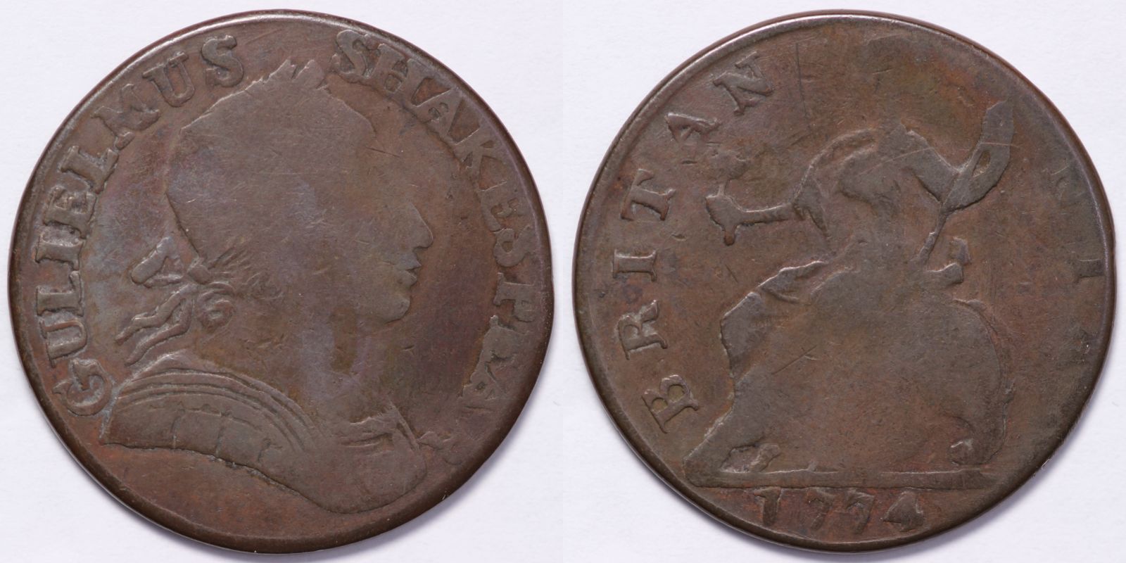 Great Britain 1774 Gulielmus Shakespear Non-Regal Evasion Halfpenny ...