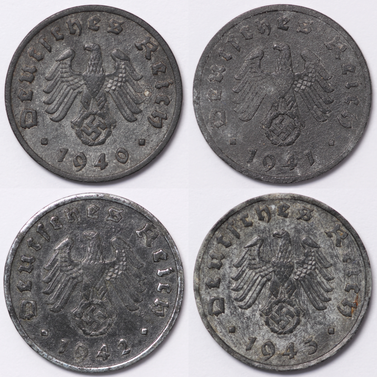 Lot of 4 Coins Germany-Third Reich 1940 1941 1942 1943 F Reichspfennig ...