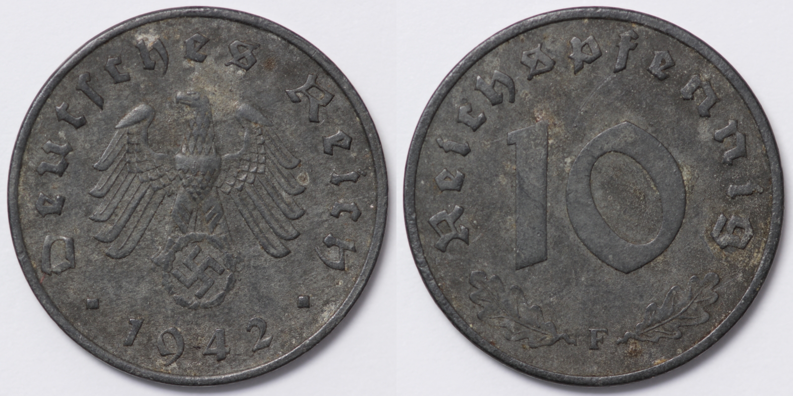 Lot of 5 Coins Germany-Third Reich 1940,41,42,43,44-F 10 Reichspfennig ...