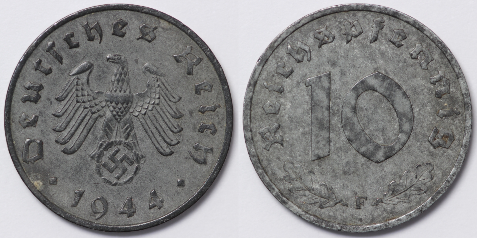 Lot of 5 Coins Germany-Third Reich 1940,41,42,43,44-F 10 Reichspfennig ...
