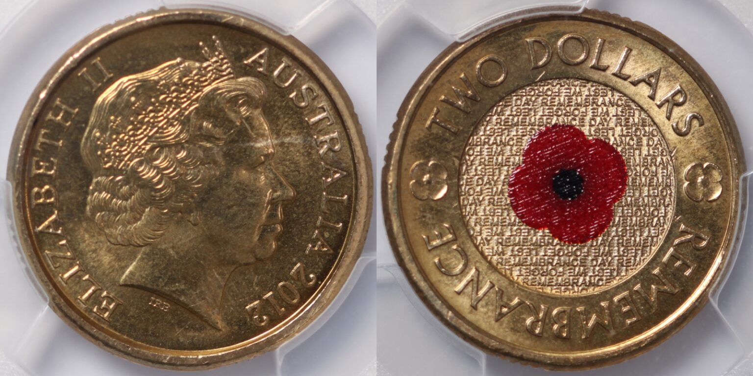PCGS Graded MS67 Australia 2012 Remembrance Day Coloured $2 Coin Red ...