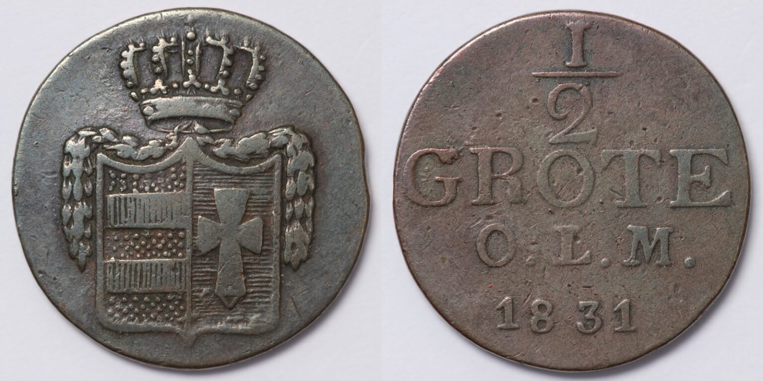 German States Grand Duchy of Oldenburg 1831 1/2 Grote KM# 165 World ...