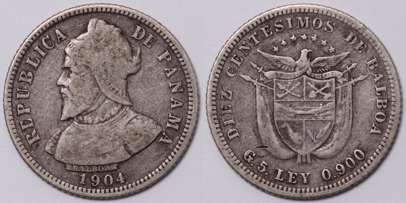 Panama 1904 10 Centesimos KM# 3 Vasco Núñez de Balboa World Silver Coin ...