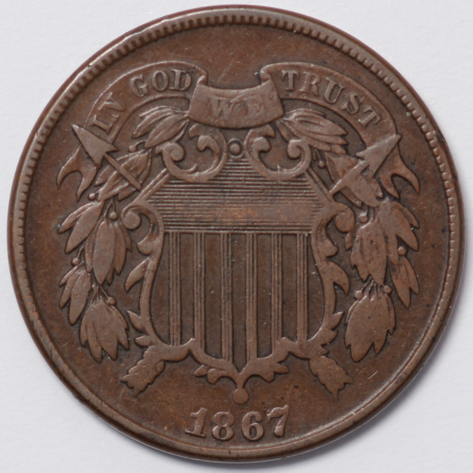 United States USA 1867 Shield Two Cent Piece 2C World Bronze Coin ...