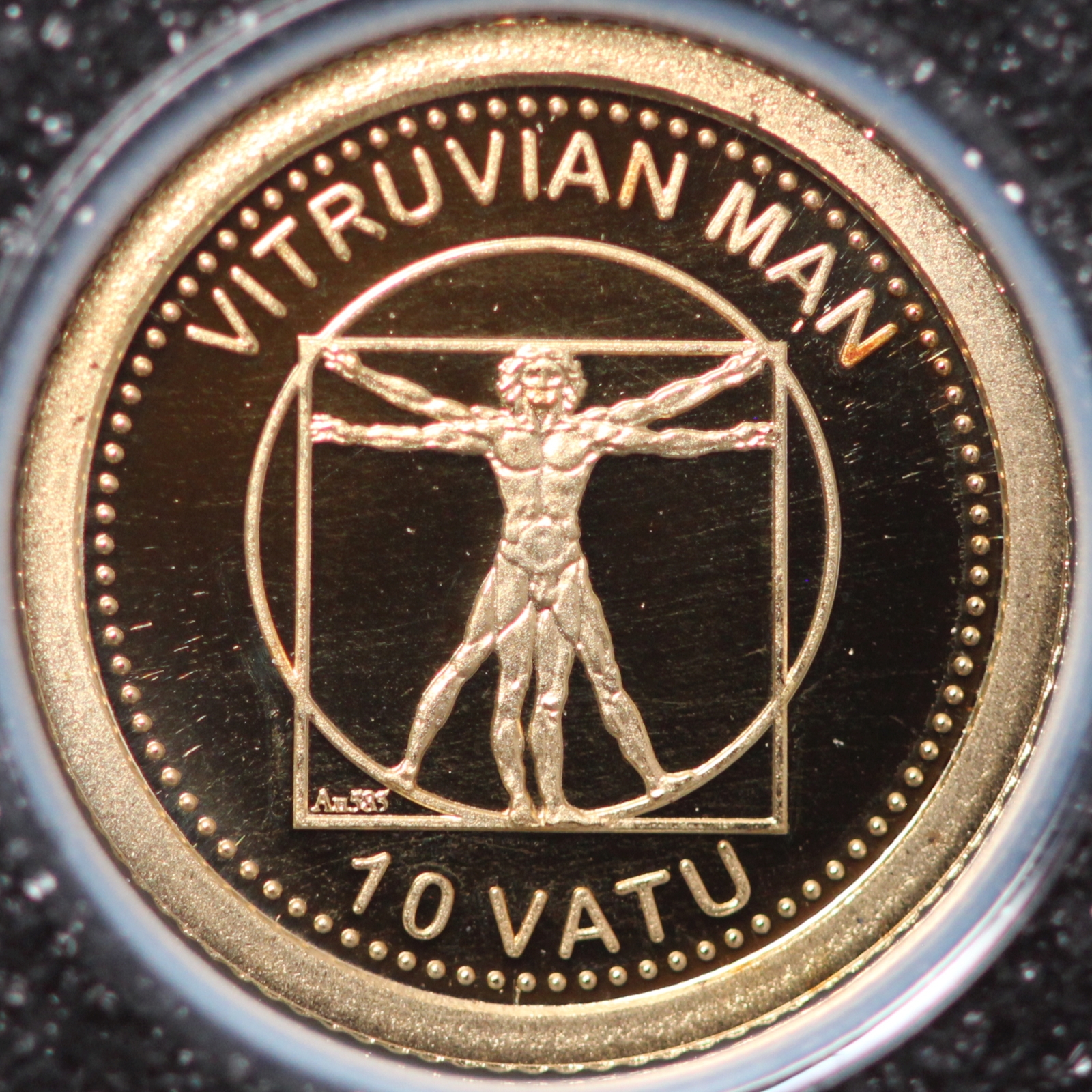 Vanuatu 2013 10 Vatu Vitruvian Man KM#79 0.5 Gram 0.585 Gold Proof Coin ...