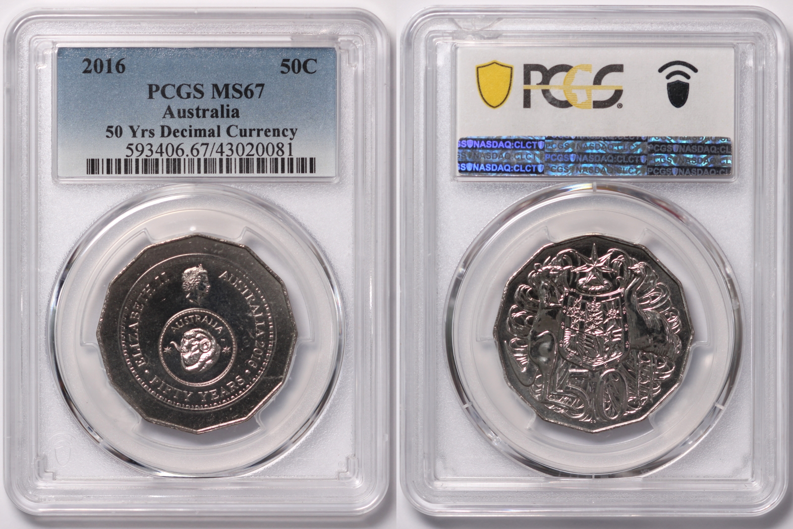 PCGS Graded MS67 Australia 2016 50C Changeover 50 Yrs Decimal Currency ...