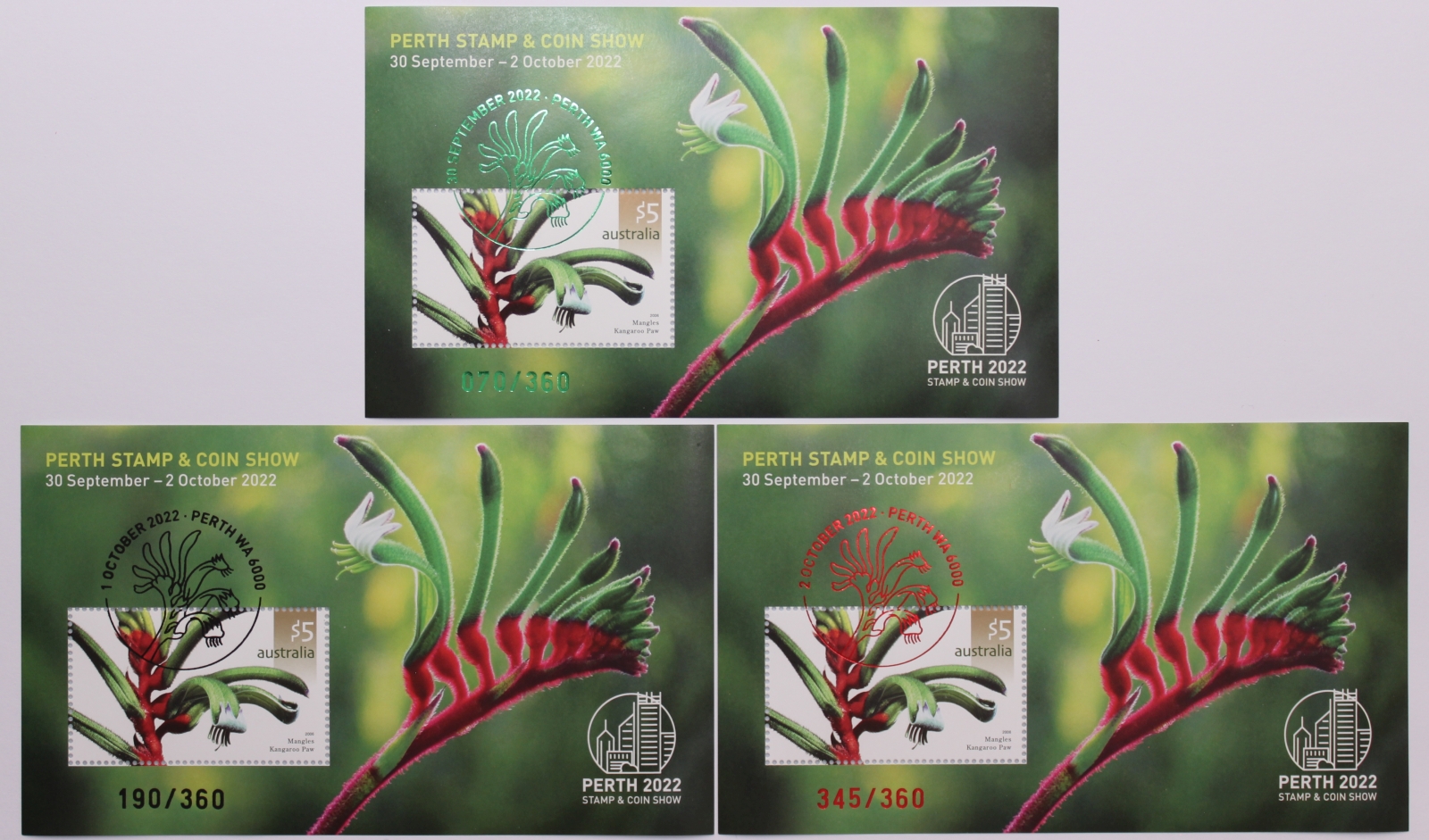 2022 Perth Stamp & Coin Show Full Set of Three Daily Minisheets ...