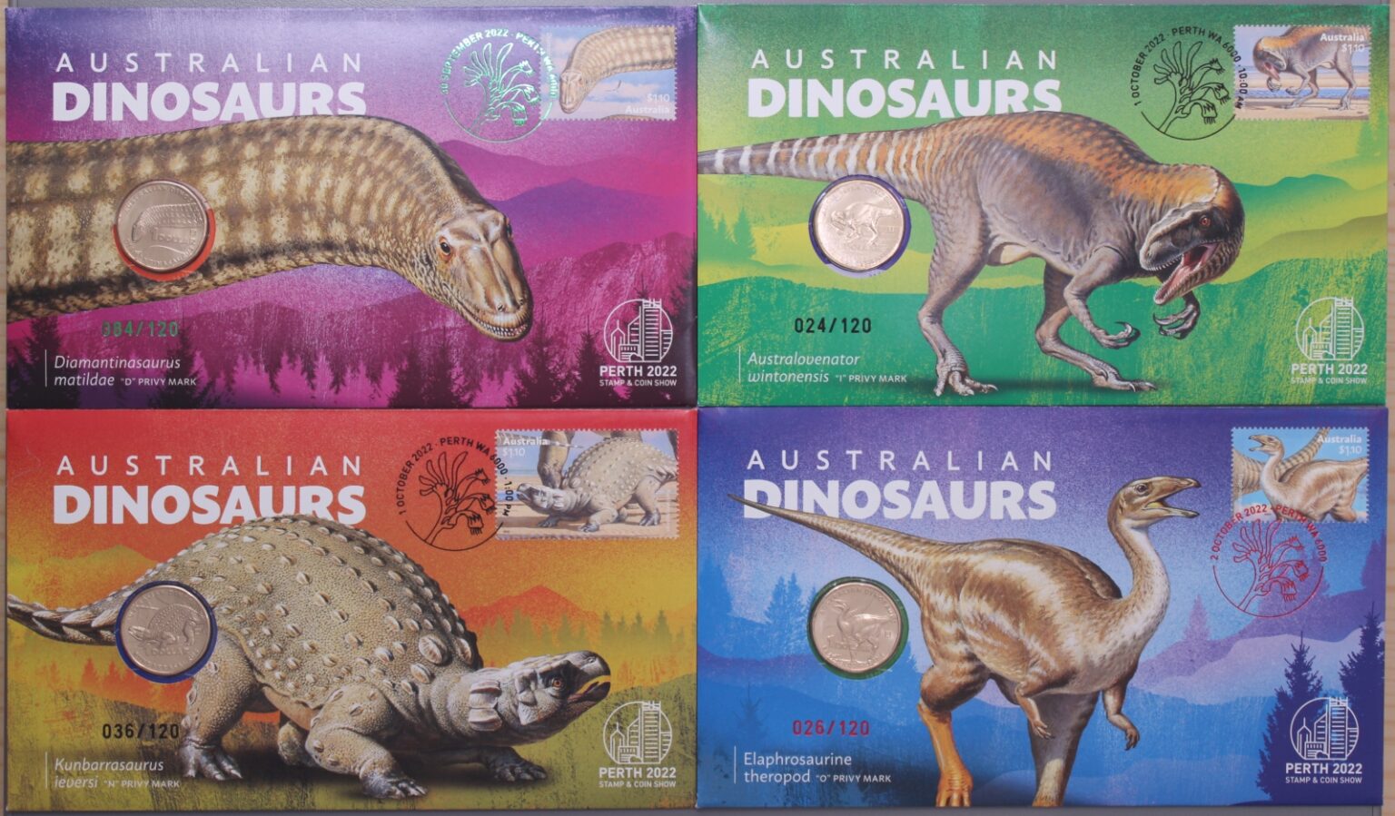 2022 Australian Dinosaurs Perth Stamp & Coin Show Full Set of Four ...