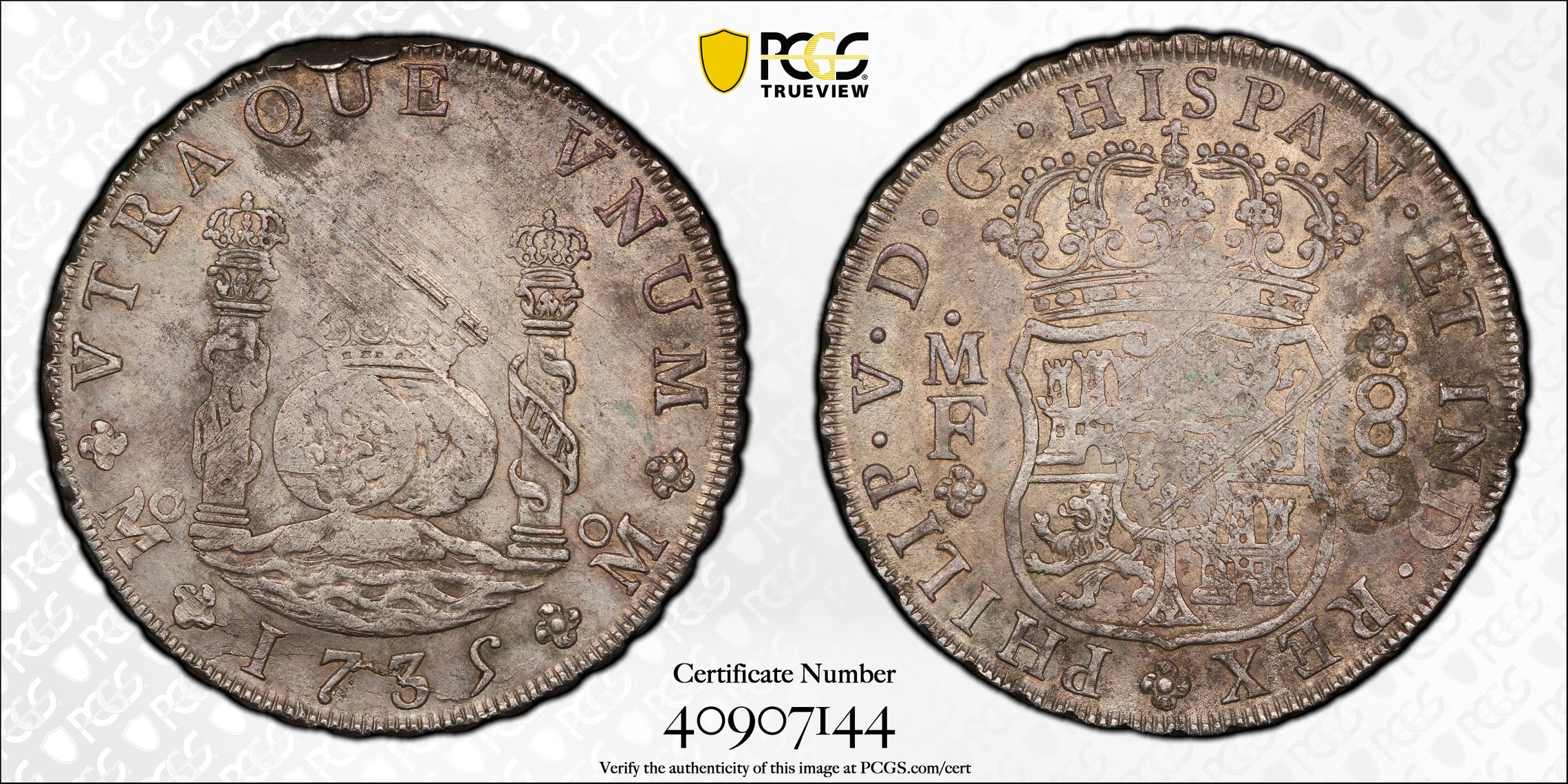 PCGS Genuine XF Details Rim Damage Mexico 1735-Mo MF 8 Reales Pillar Silver Coin - Imperial ...