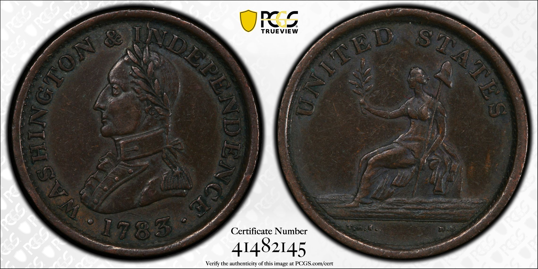 PCGS Graded AU50 United States 1783 Washington Copper Lg Military Bust ...