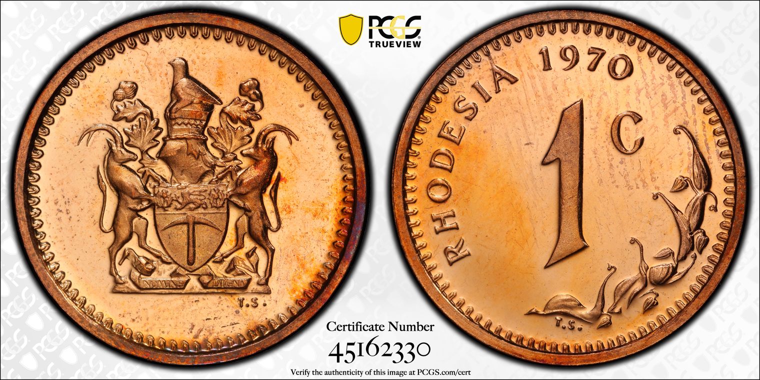 PCGS Graded PR65RB - Rhodesia 1970 Cent Proof Red Brown Coin ...