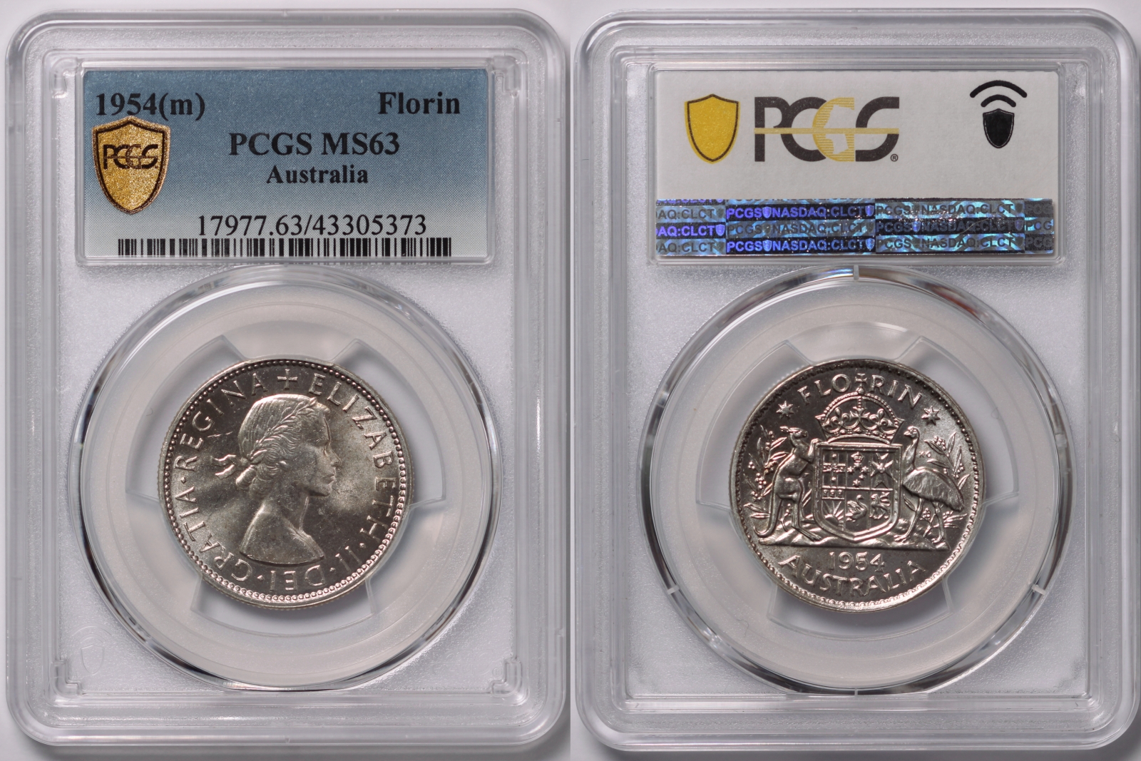 PCGS Graded MS63 Australia 1954(m) Florin Uncirculated Silver Coin ...
