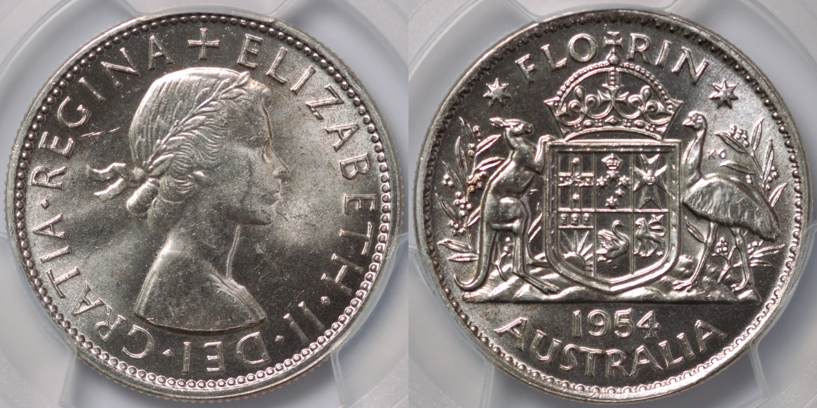 PCGS Graded MS63 Australia 1954(m) Florin Uncirculated Silver Coin Scarcer Date - Imperial ...
