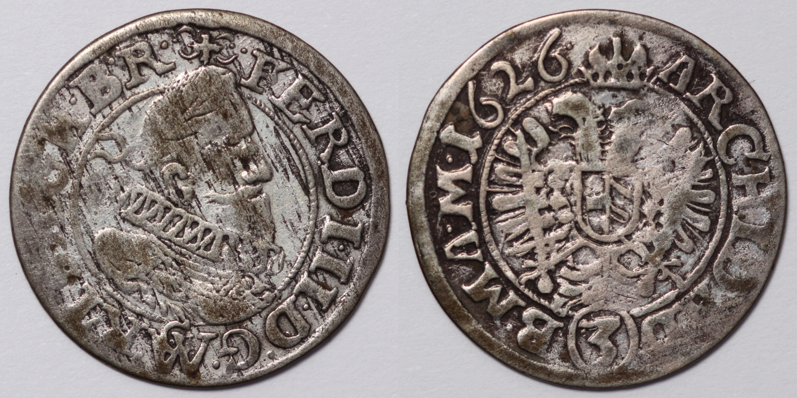 Austria 1626-CW 3 Kreuzer Ferdinand II Brunn Mint KM#387 World Silver ...