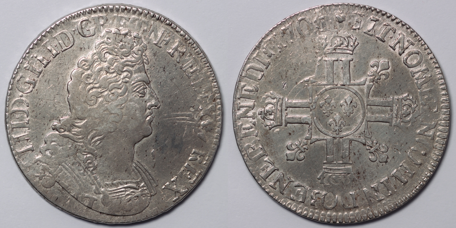 France (1704-14) Ecu (Aux 8 L 2eme Type) Louis XIV World Silver Coin ...