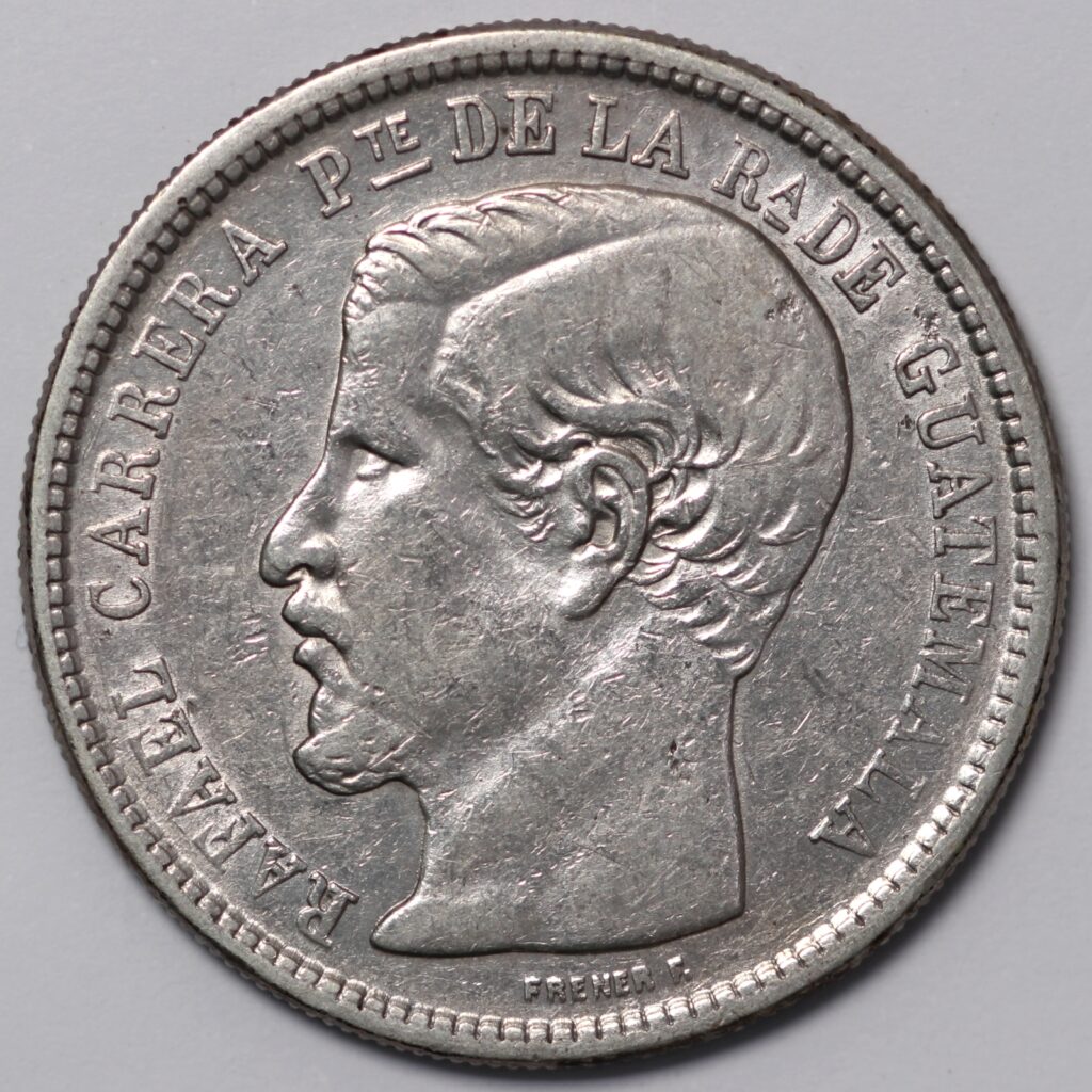Guatemala 1864-R 1 Peso Rafael Carrera KM-182 World Silver Coin ...