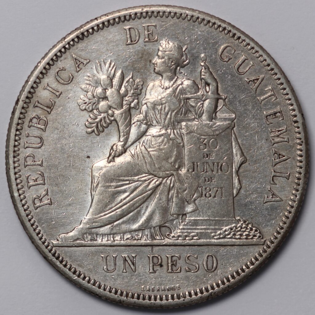 Guatemala 1894-H 1 Peso Heaton Mint KM-210 World Silver Coin - Imperial ...