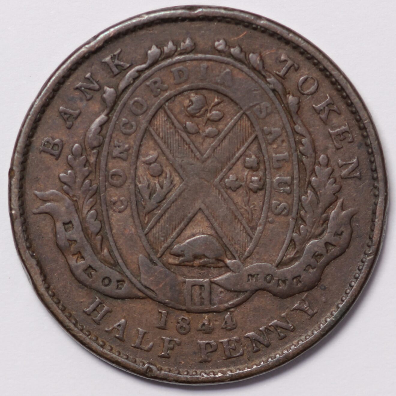 Canadian Provinces Bank of Montreal 1844 Half Penny Copper Bank Token ...