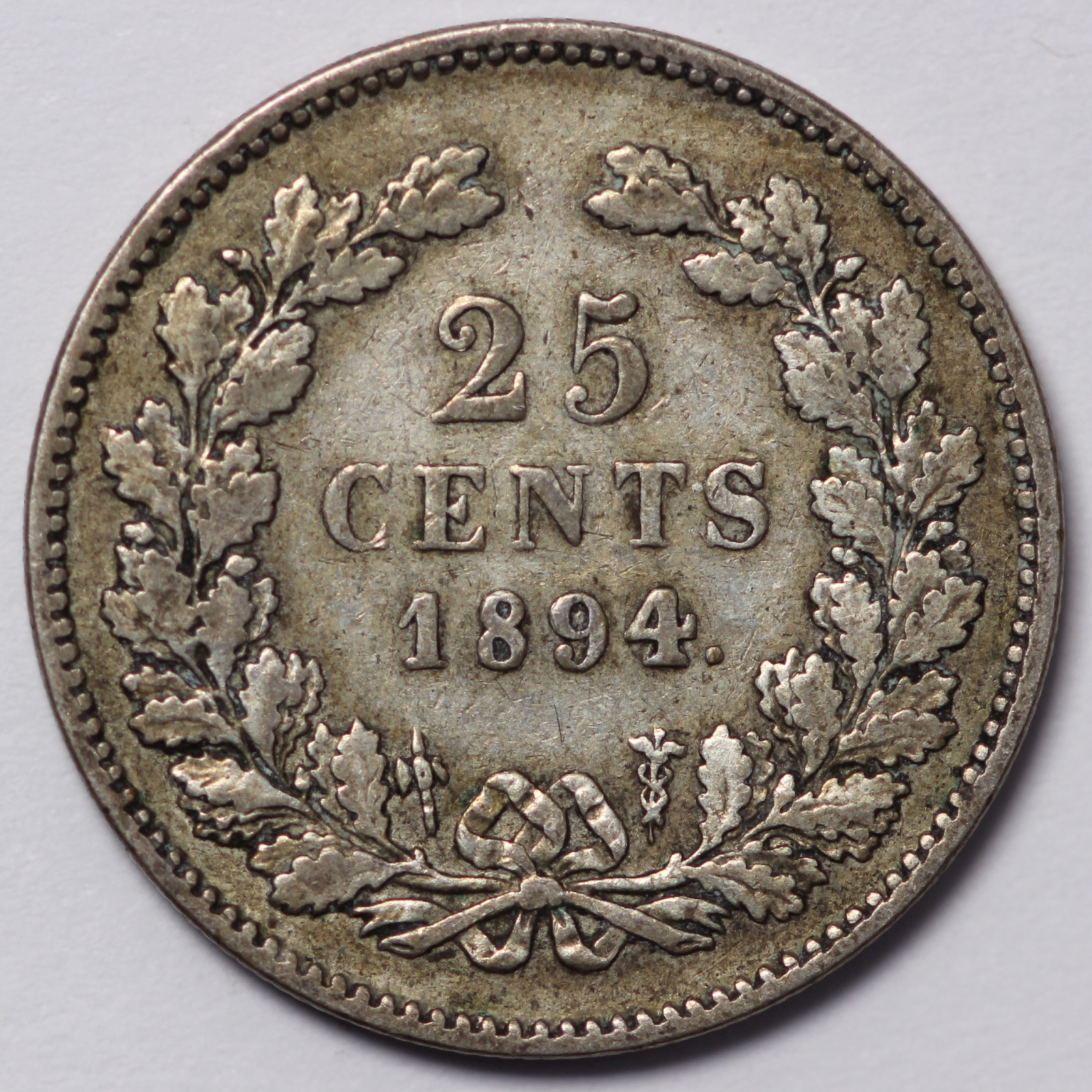 Netherlands 1894 25 Cents KM# 115 Wilhelmina I World Silver Coin ...