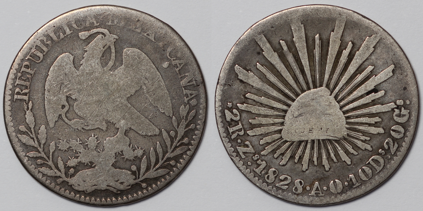 Mexico First Republic 1828-Zs AO 2 Reales Zacatecas Mint KM# 374.12 Silver Coin - Imperial ...