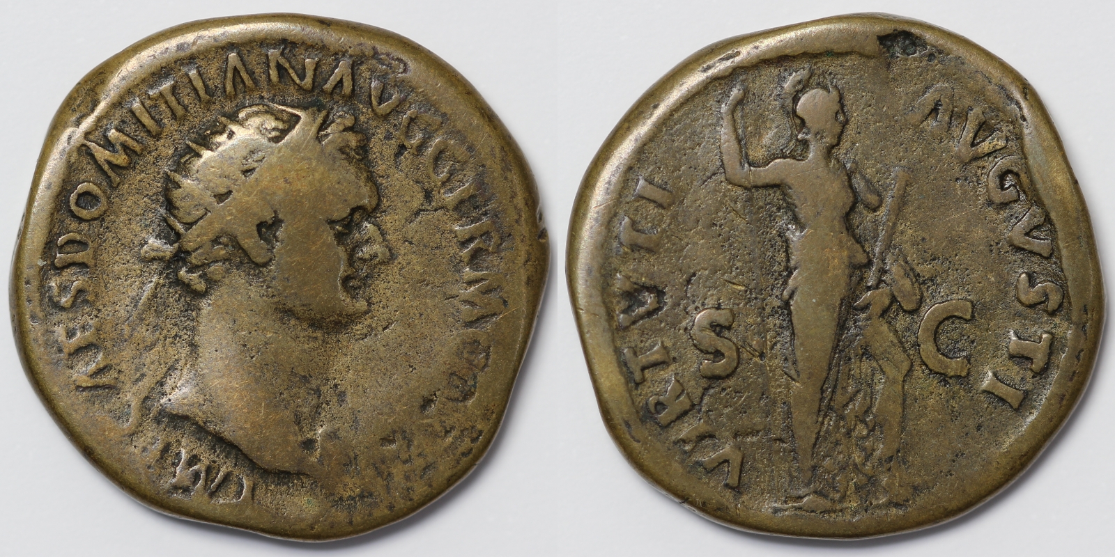 Ancient Roman Imperial Coin Domitian Æ Dupondius AD 85 Rome Mint Virtus ...